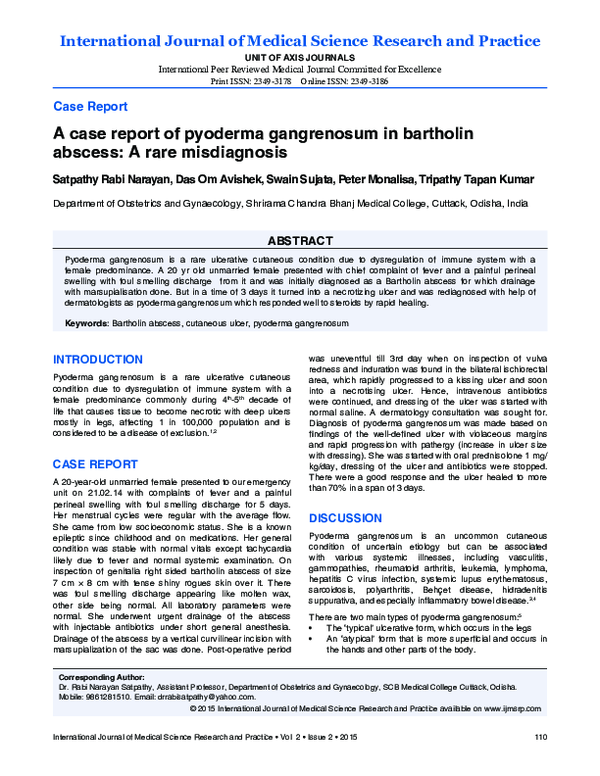 (PDF) A case report of pyoderma gangrenosum in bartholin abscess: A rare misdiagnosis
