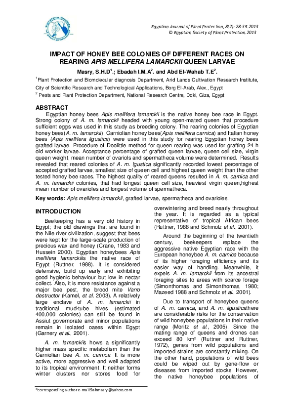 IMPACT OF HONEY BEE COLONIES OF DIFFERENT RACES ON REARING APIS ...