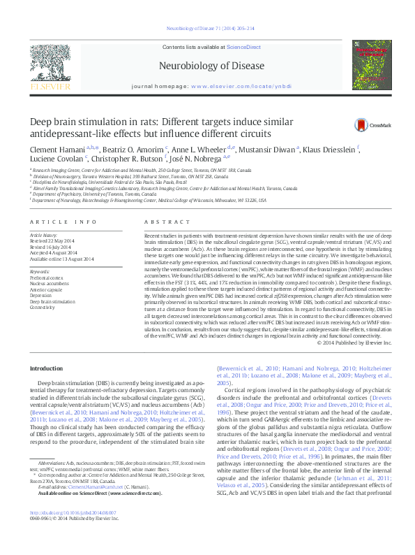 Deep brain stimulation in rats: Different targets induce similar ...