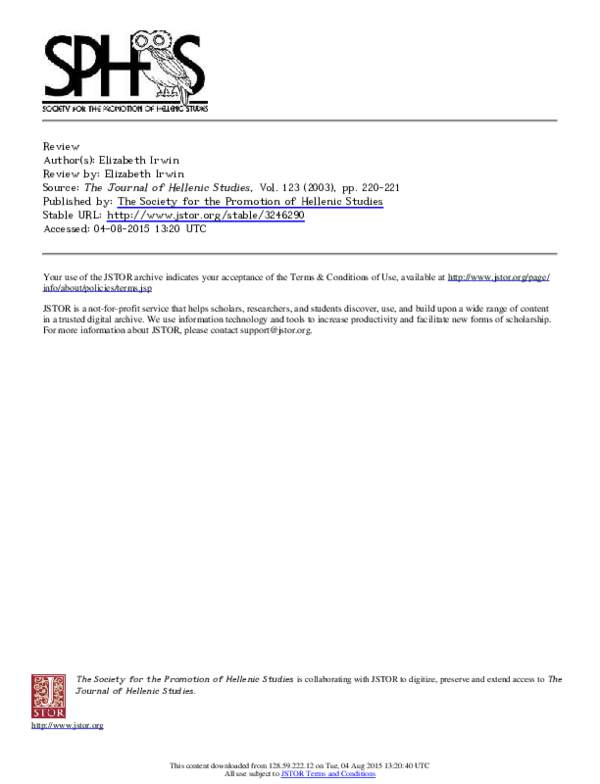 (PDF) ‘Rev. E. Bakker et al., Brill’s Companion to Herodotus’, JHS 123: ...