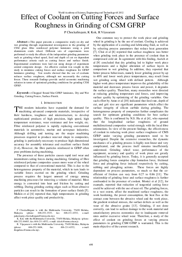 (PDF) Effect of coolant on cutting forces and surface roughness in ...