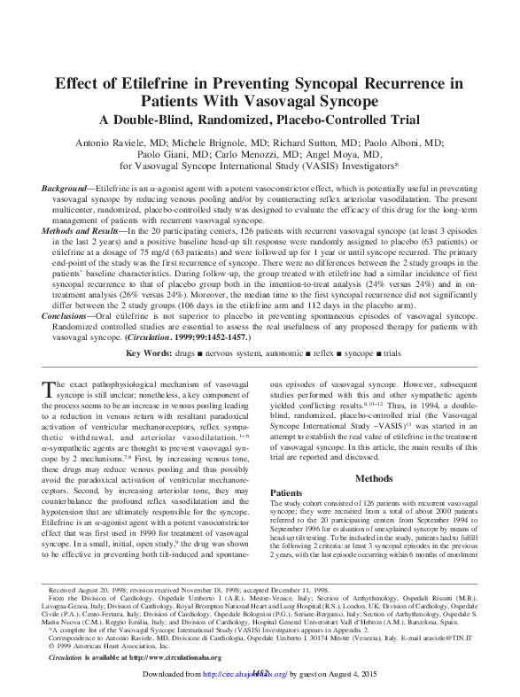 (PDF) Effect of Etilefrine in Preventing Syncopal Recurrence in ...