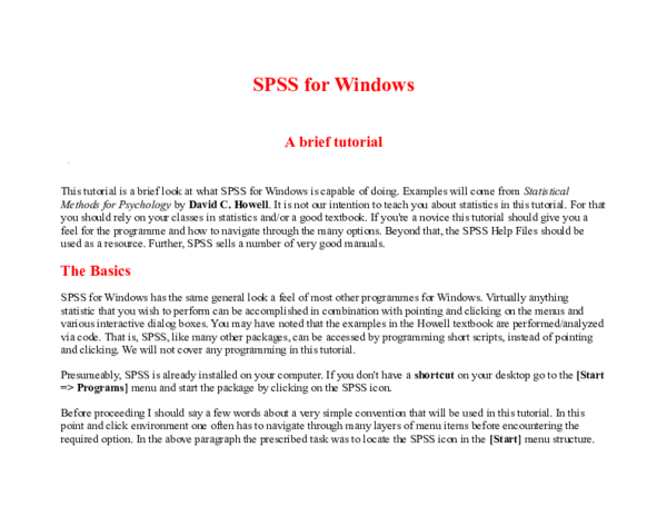 (DOC) SPSS for Windows A brief tutorial