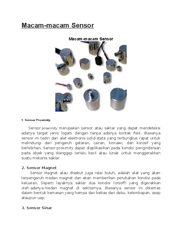 (DOC) Macam-macam Sensor Macam-macam Sensor 1. Sensor Proximity