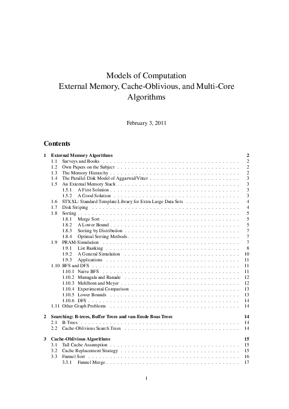 (PDF) Models of Computation External Memory, Cache-Oblivious, and Multi-Core Algorithms