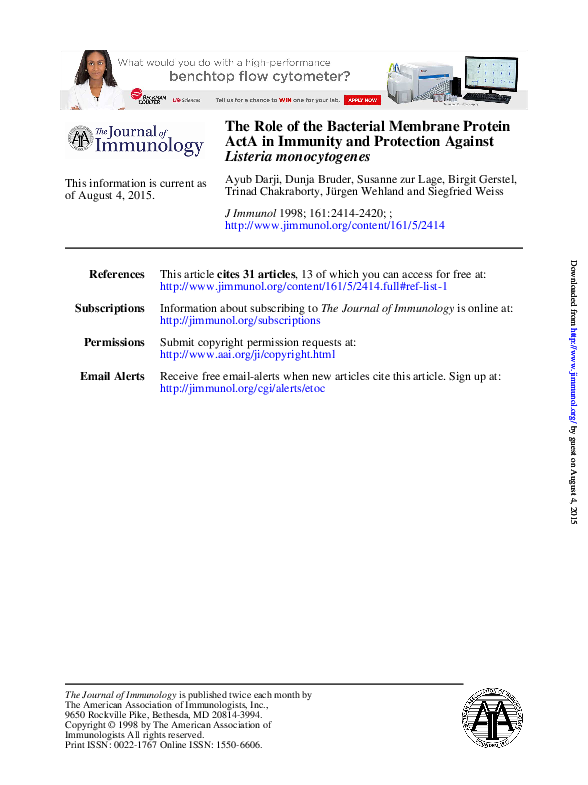 (PDF) The Role of the Bacterial Membrane Protein ActA in Immunity and ...