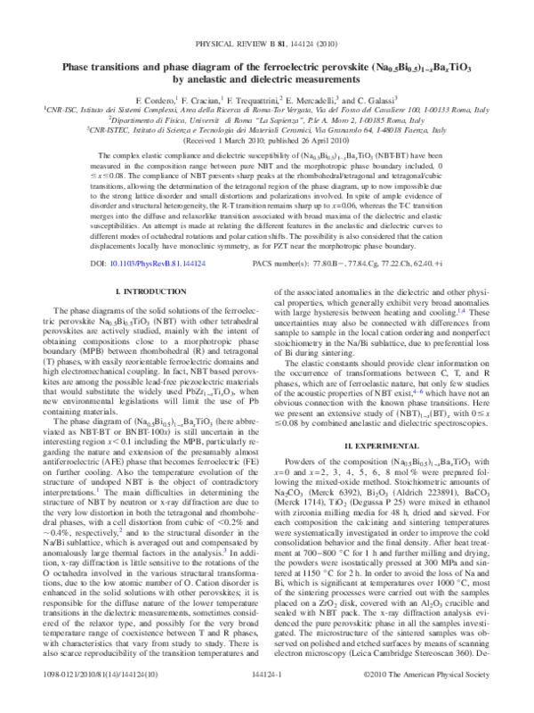 (PDF) Phase transitions and phase diagram of the ferroelectric perovskite (Na0.5Bi0.5)1−xBaxTiO3 ...