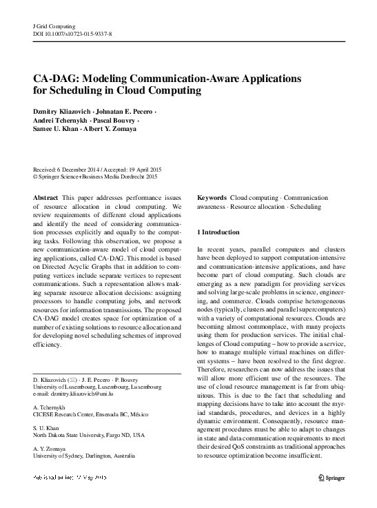 Pdf Ca Dag Modeling Communication Aware Applications For Scheduling In Cloud Computing