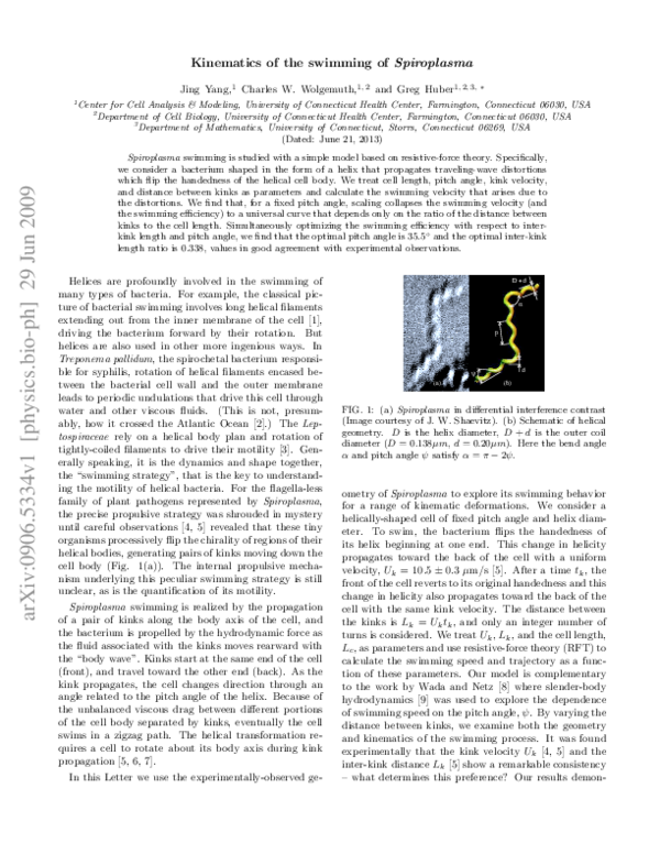 (PDF) Kinematics of the Swimming of Spiroplasma