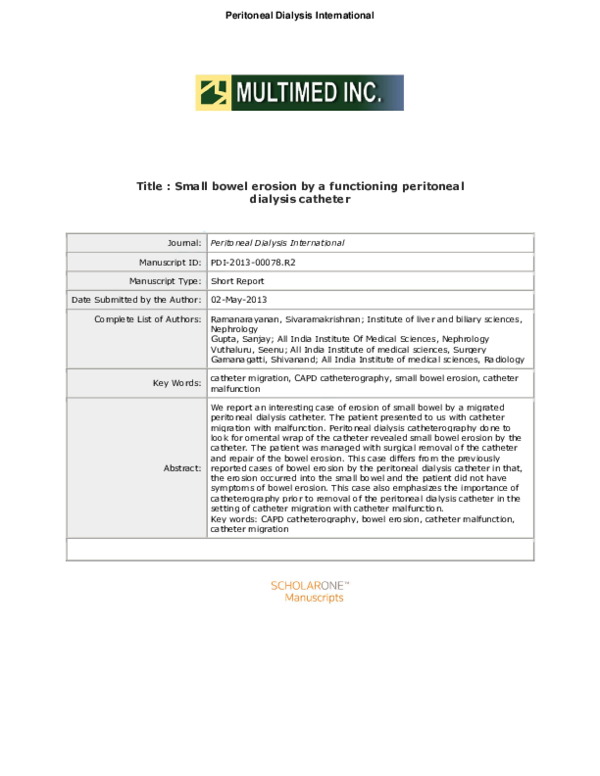 (PDF) Title : Small bowel erosion by a functioning peritoneal dialysis ...