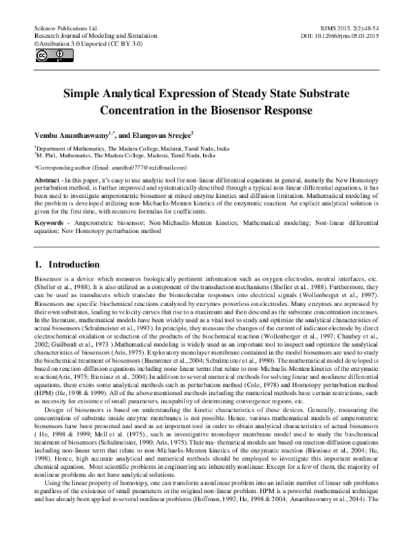 Pdf Simple Analytical Expression Of Steady State Substrate