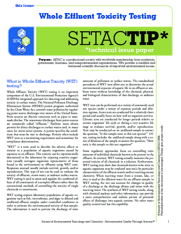 Pdf What Is Whole Effluent Toxicity Wet Testing