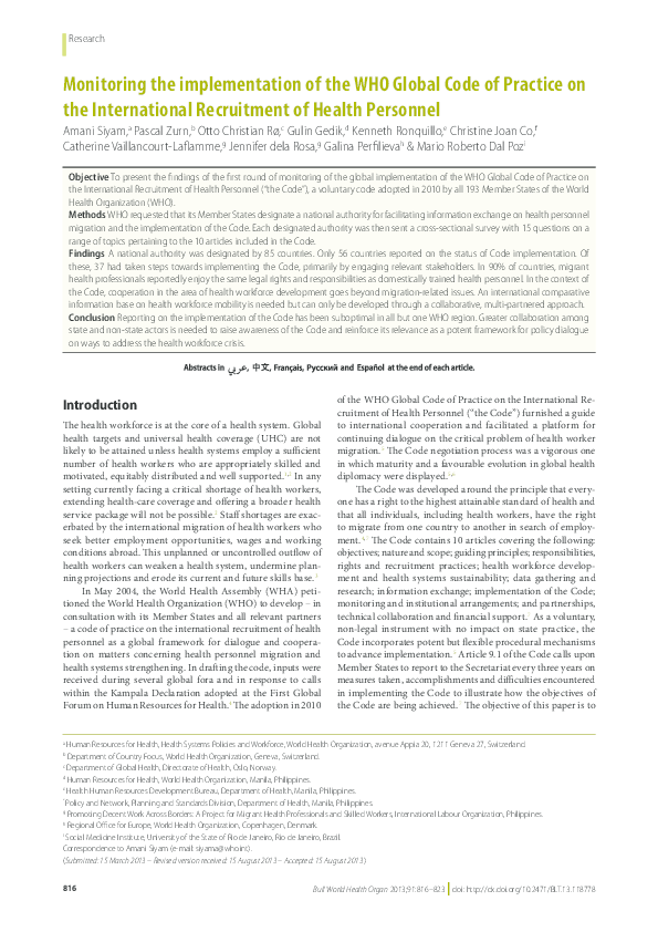 (PDF) Research Monitoring the implementation of the WHO Global Code of ...