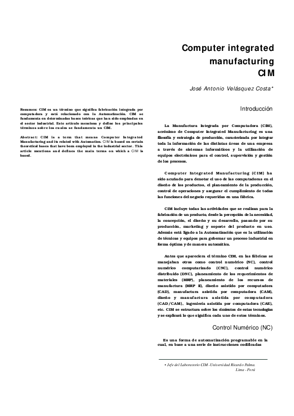(PDF) Computer integrated manufacturing CIM