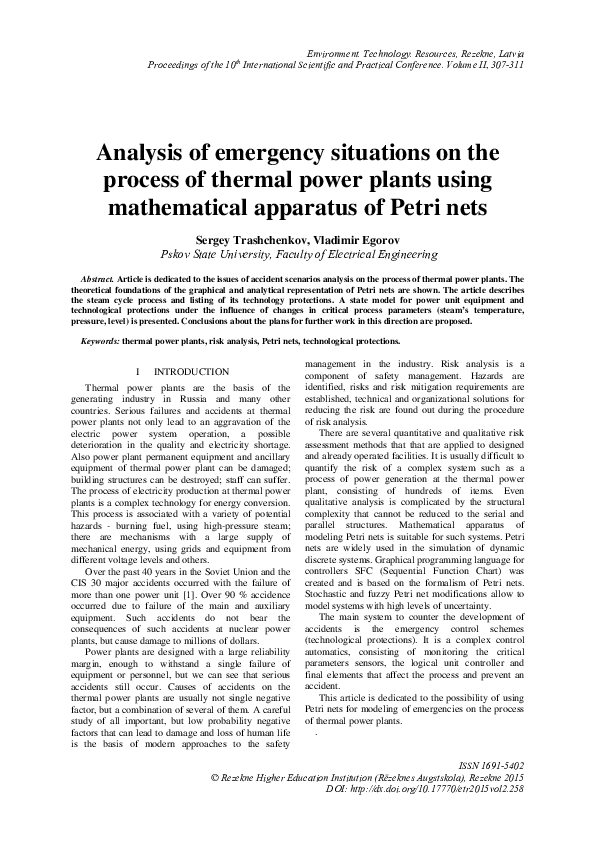 (PDF) Analysis of emergency situations on the process of thermal power ...