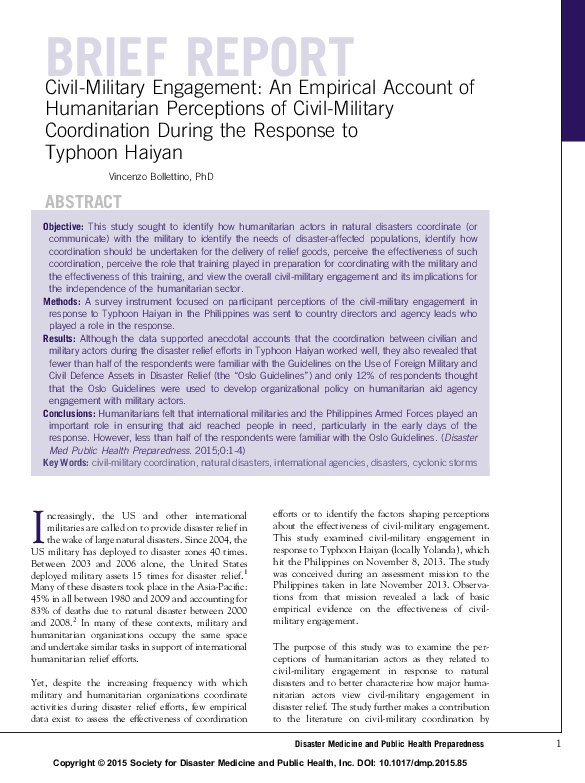 (PDF) Civil-Military Engagement: An Empirical Account of Humanitarian ...