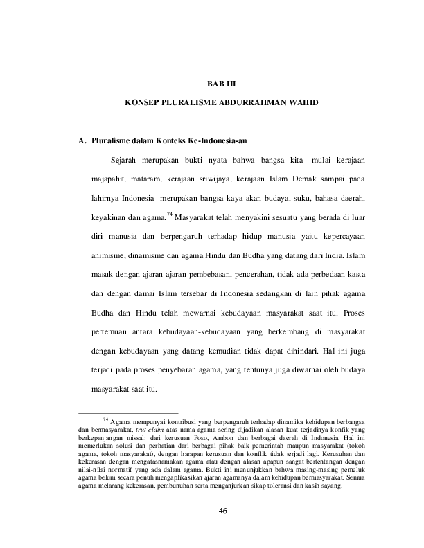 (PDF) BAB III KONSEP PLURALISME ABDURRAHMAN WAHID A. Pluralisme dalam Konteks Ke-Indonesia-an