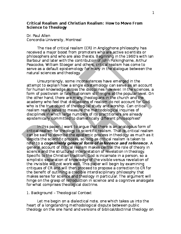 (DOC) Critical Realism and Christian Realism: How to Move From Science ...
