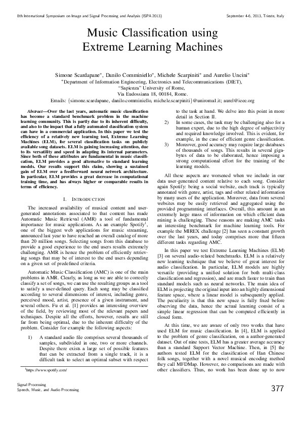 (PDF) Music classification using extreme learning machines