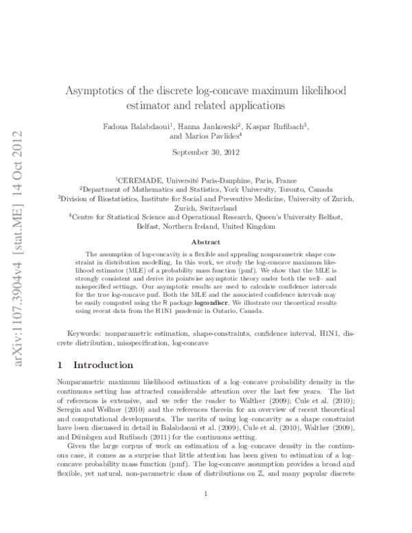 (PDF) Maximum likelihood estimation and confidence bands for a discrete log-concave distribution
