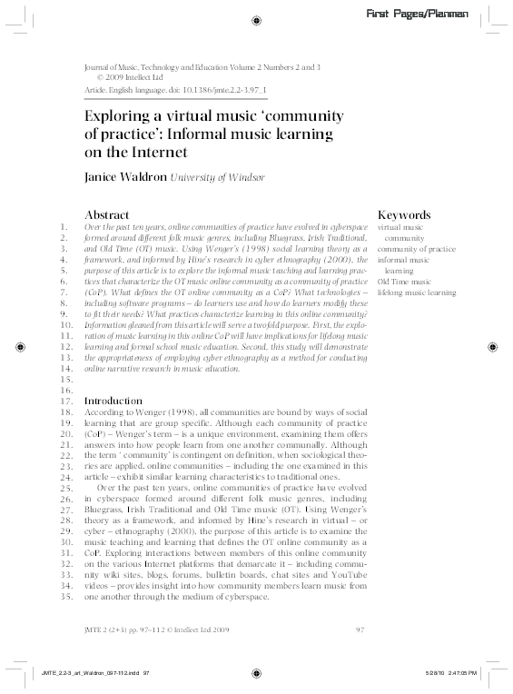 (PDF) Exploring a virtual music 'community of practice': Informal music ...