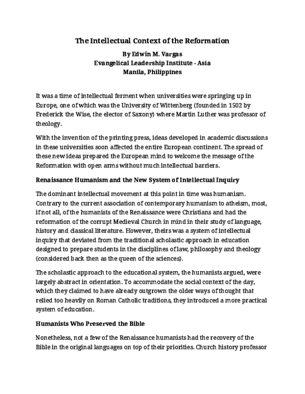 (PDF) The Intellectual Context of the Reformation