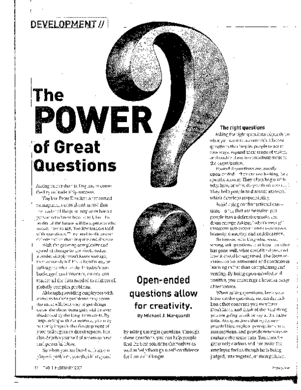 (PDF) The Power of great questions