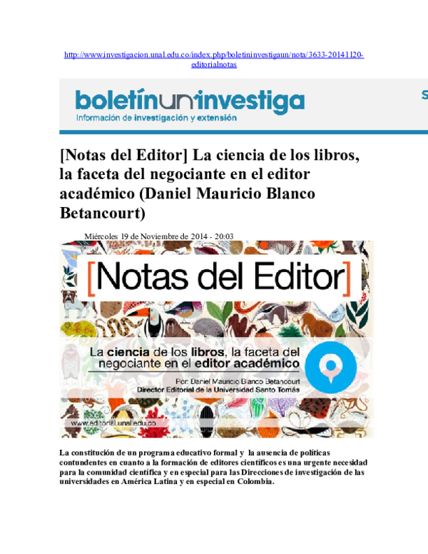 (DOC) [Notas del Editor] La ciencia de los libros, la faceta del ...