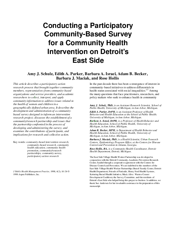 (PDF) Conducting a Participatory Community-Based Survey for a Community ...