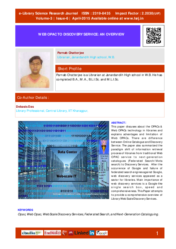 (PDF) WEB OPAC TO DISCOVERY SERVICE: AN OVERVIEW
