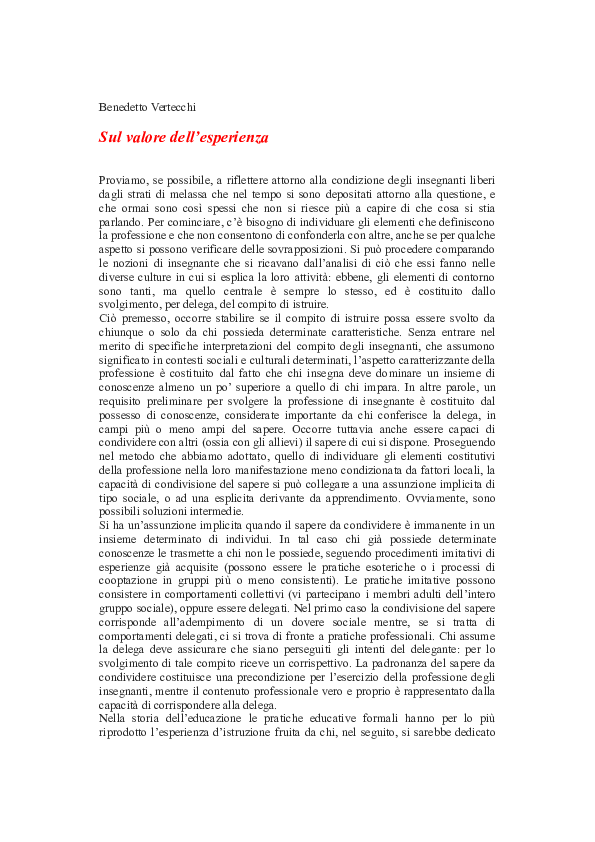 (DOC) Sul valore dell'esperienza