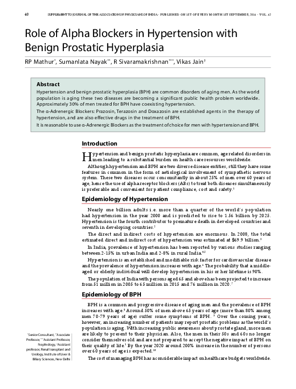 (PDF) Role of Alpha Blockers in Hypertension with Benign Prostatic ...