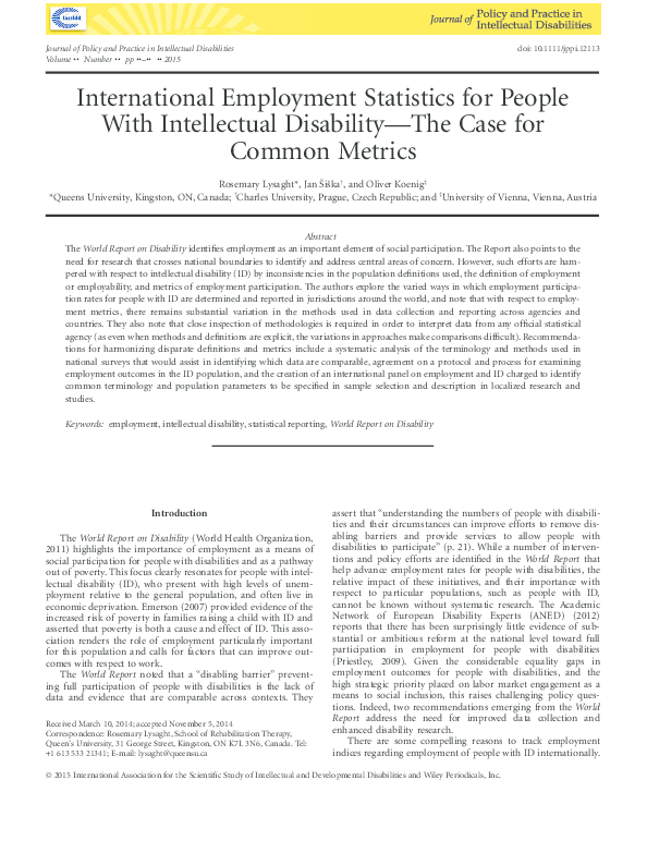 (PDF) International Employment Statistics for People With Intellectual ...