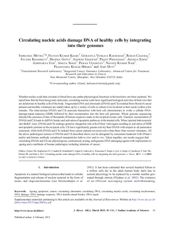 (PDF) Circulating nucleic acids damage DNA of healthy cells by ...