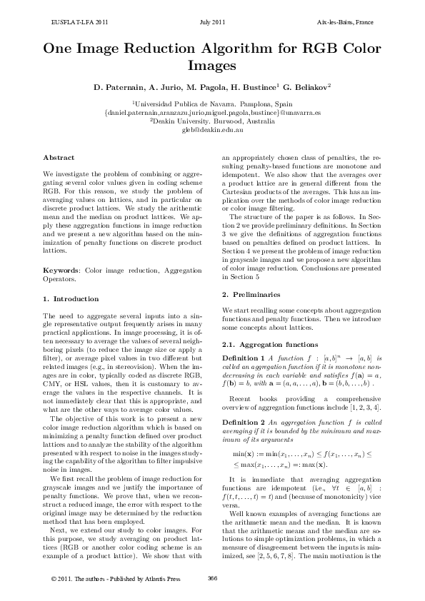 (PDF) One Image Reduction Algorithm for RGB Color Images