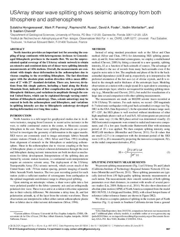 (PDF) USArray shear wave splitting shows seismic anisotropy from both lithosphere and asthenosphere