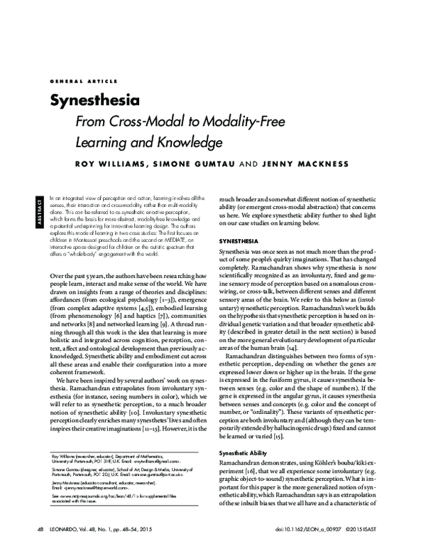 (PDF) Synesthesia From Cross-Modal to Modality-Free Learning and Knowledge