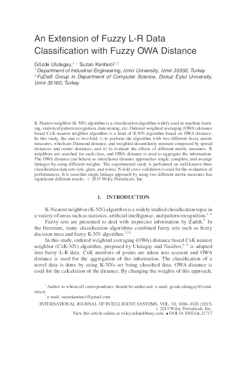 (PDF) An Extension of Fuzzy L-R Data Classification with Fuzzy OWA Distance