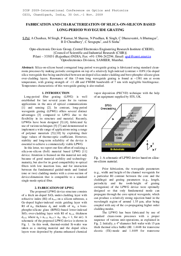 (PDF) FABRICATION AND CHARACTERIZATION OF SILICA-ON-SILICON BASED LONG-PERIOD WAVEGUIDE GRATING
