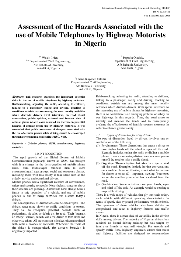 (PDF) Assessment of the Hazards Associated with the use of Mobile ...