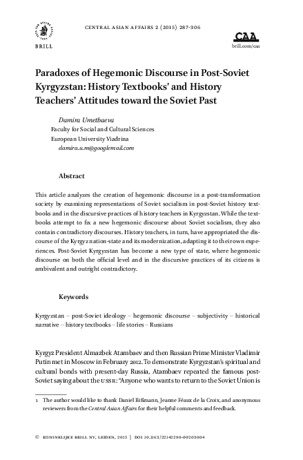 (PDF) Paradoxes of Hegemonic Discourse in Post-Soviet Kyrgyzstan ...