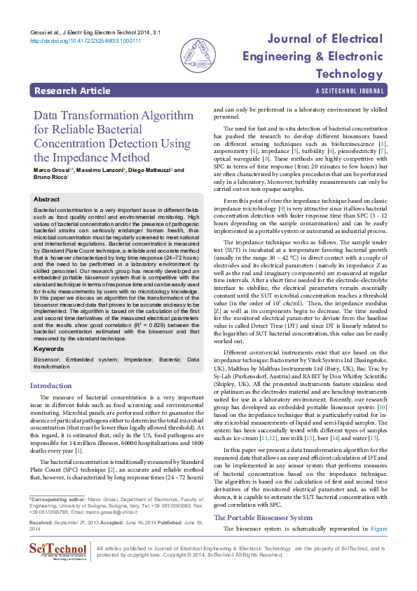 Pdf Data Transformation Algorithm For Reliable Bacterial Concentration Detection Using The