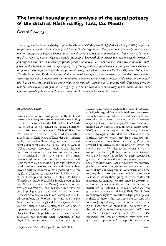 (PDF) Dowling, G. 2006. The liminal boundary: an analysis of the sacral ...