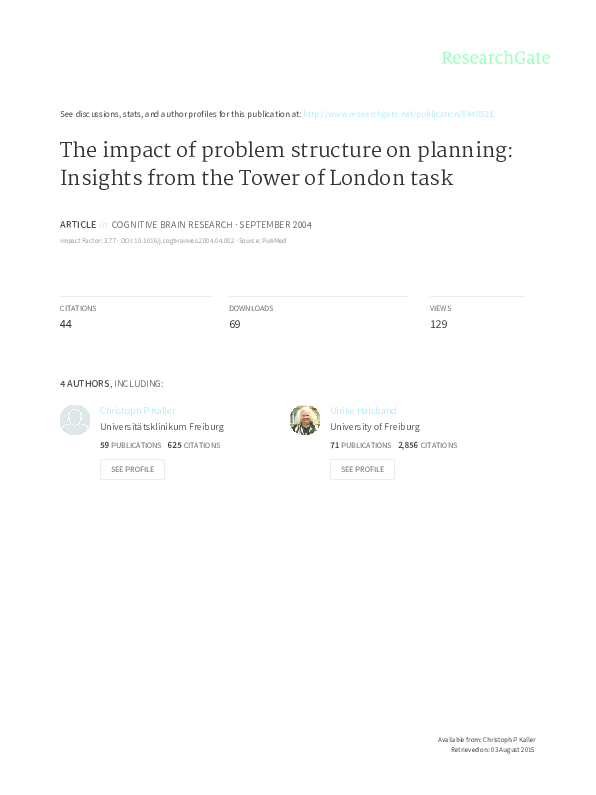(PDF) The impact of problem structure on planning: Insights from the ...