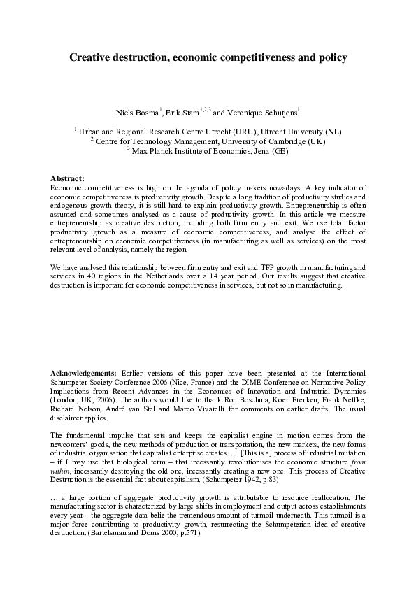 (PDF) Creative destruction, economic competitiveness and policy