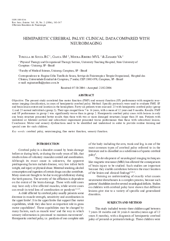 (PDF) Hemiparetic cerebral palsy: clinical data compared with neuroimaging