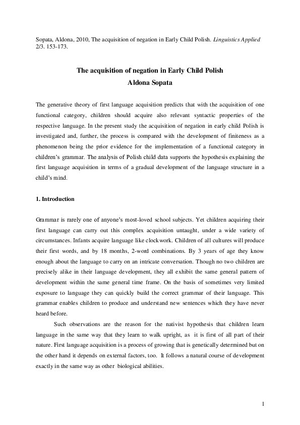 (PDF) The acquisition of negation in Early Child Polish