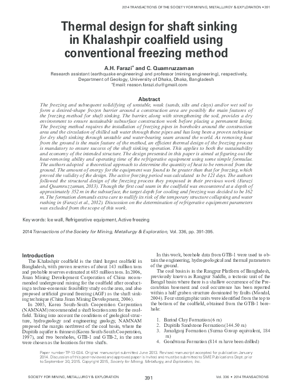 (PDF) Thermal design for shaft sinking in Khalashpir coal field using ...