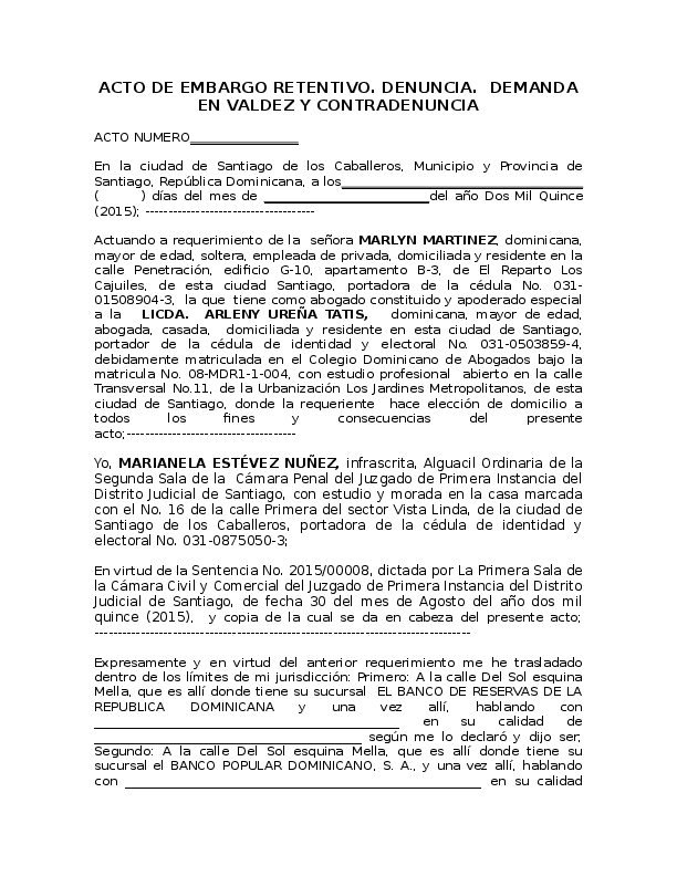 (DOC) ACTO DE EMBARGO RETENTIVO. DENUNCIA. DEMANDA EN VALDEZ Y ...