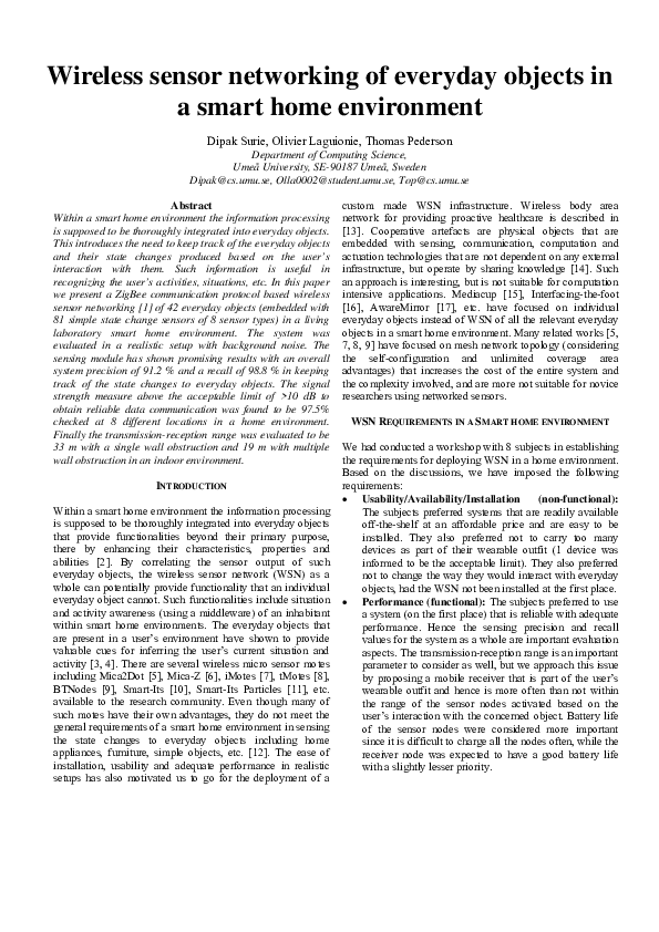 (PDF) Wireless sensor networking of everyday objects in a smart home ...